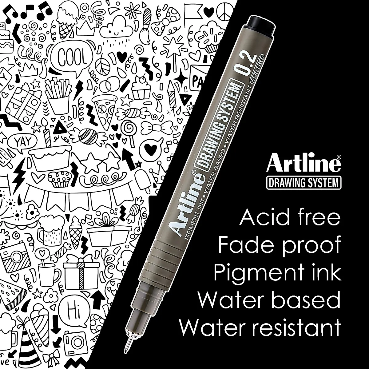 Artline 230 Drawing System Pens, Technical Drawing Pens For Drafting, Illustrating, and More, 0.2mm, 0.4mm, 0.6mm, and 0.8mm Fine Tips - Black, 4-Pack
