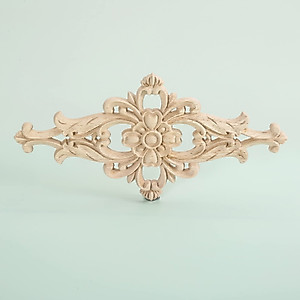 MUXSAM Wood Carved Appliques Furniture Decorative Onlays, 1Pc Unpainted DIY Center Carving Decal for Door Wall Ceiling Cabinet Dresser Mirror Bed Mantel Bench Decoration, 20x10cm/7.8"x3.94"