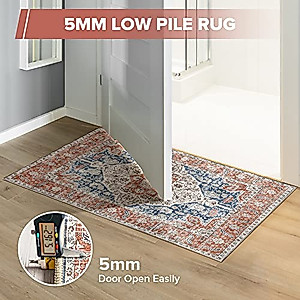 Pajata Red and Blue Vintage 5X7 Area Rug Oriental and Bohemian Carpet for Bedroom Kitchen and Living Room Non-Shedding and Easy-Cleaning
