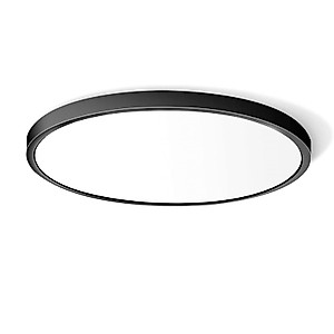 12 Inch 24W Flush Mount LED Ceiling Light Fixture, 5000K Daylight White, 3200LM, Flat Round Ceiling Light Fixture, 240W Equivalent Black Ceiling Lamp for Closets, Kitchens, Stairwells, Bedrooms.etc.