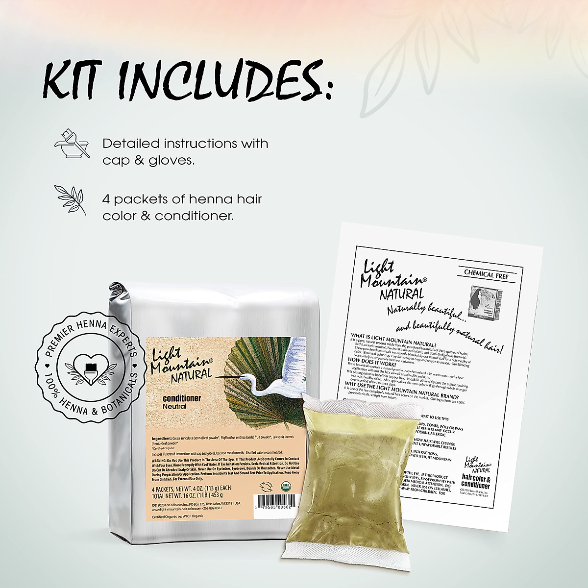 Light Mountain Henna Hair Color & Conditioner - Neutral Hair Dye for Men/Women with Conditioning Botanicals for Shiny Hair, 16 Oz