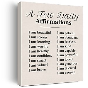 Daily Affirmations Canvas Wall Art Poster Print Gift, Positive Affirmations Painting Ready to Hang Home Office Decor (11.5" x 15")