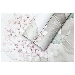 HAOKHOME 93164 Abstract Nordic Peel and Stick Wallpaper Geometric Hydrangea Floral White/Grey/Pink Stick on Home Decor 17.7in x 118in