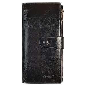 Trusten J. Women's Wallet Large Fashion Clutch Stylish Phone Case Organizer Leather (Black)