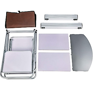 Camping Kitchen Table with Windscreen and Storage Organizer, Alunimum Folding Cook Table Lightweight Height Adjustable, Portable Camping Kitchen Brown for Outdoor Activities