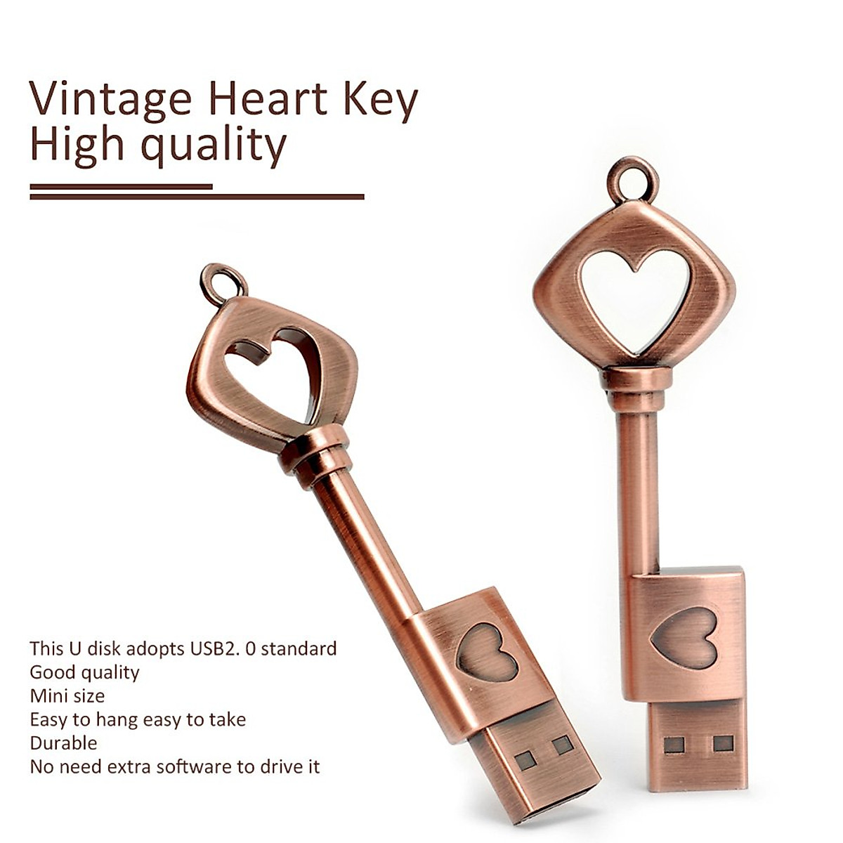 LEIZHAN Metal Key USB Flash Drive 5 Pack 16GB Love Heart Shape Thumb Drive USB Computer Memory Stick Pen Drive Graduation Gift Pendrive