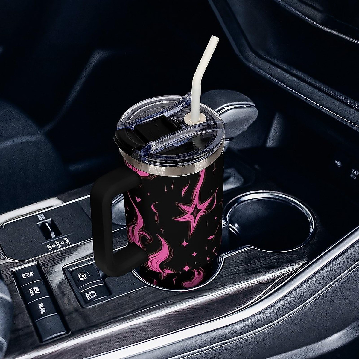 Y2K Flames Hearts Stars 40oz Water Bottle Double Wall Insulated Tumbler with Handle Leakproof Travel Mug Black-style