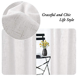 PrinceDeco Natural Linen Curtains 84 Inches Long Tab Top Curtains for Bedroom Light Filtering Window Treatments Panels Breathable and Airy Drapes for Living Room - Set 2 Panels, Off White