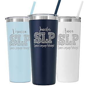 AVITO 22 oz Personalized Speech Language Pathologist Gift- Laser Engraved - Stainless Steel Tumbler - SLP Gift, Speech Therapist Gift, SLP Tumbler, Speech Therapy Cup, Speech Therapy