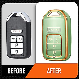 Toykee Key Fob Cover Keychain Accessories for Honda for Accord Civic CR-V CRV Pilot Passport HRV EX EX-L Touring Odyssey 5 Buttons, TPU Case+D-Ring+Hook(Green)
