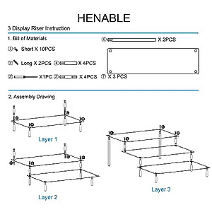 HENABLE Large Acrylic Display Risers, Perfume Stand Organizer, Clear Acrylic Shelf Risers for Display Stands for Food, Tabletop Use, Amiibo Funko POP Figure, 3 Tier Clear Cupcake Stand Risers