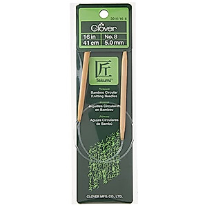 Clover 8 Takumi Circular 16" Size Bamboo Knitting Needle, Brown, Clear