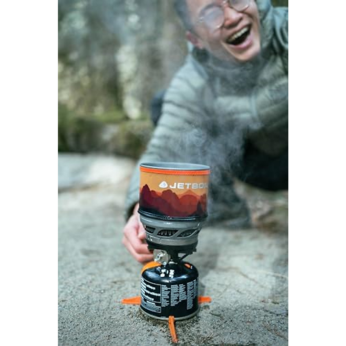 Jetboil MiniMo Camping and Backpacking Stove Cooking System with Adjustable Heat Control (Sunset)