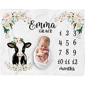 Personalized Cow Baby Blanket,Milestone Floral Cow Blankets,Cow Print Fleece Blanket,Cow Blanket Baby,Cow Print Baby Blanket,Cow Baby Security Blanket,Cow Throw Blanket,Baby Blanket Cow,Cows Blanket