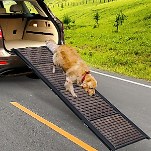 Extra Long 67" Wide 19.7" Dog Car Ramp, Outdoor Dog Ramp with Anti-Slip Surface for Dogs to Get Into Car,SUV,Truck & Porch Steps, Folding Pet Stairs Ramp for Medium & Large Dog Up to 250LBS (Grey)