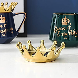NA Crown Coffee mug, Queen of Everything Mug Perfect for Women, Cute Pink Ceramic Coffee Tea Mug with Crown Lid and Golden Spoon for Hot Cold Beverage, Gift for Women, (Navy), Navy Blue
