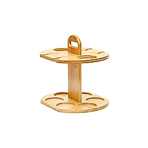 RoyalHouse Bamboo Wine Rack Wooden Wine Storage Set Holds 2 Bottles and 4 Glasses, Easy Assembly Wine Stand, Wine Bottle Holder and Glass Hanger Drying Rack