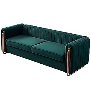 Dolonm Modern Velvet Sofa for Living Room, 84 Inches Long Upholstered Sofa Couch with High Armrest and Metal Legs Decor Furniture for Bedroom, Office (Green)
