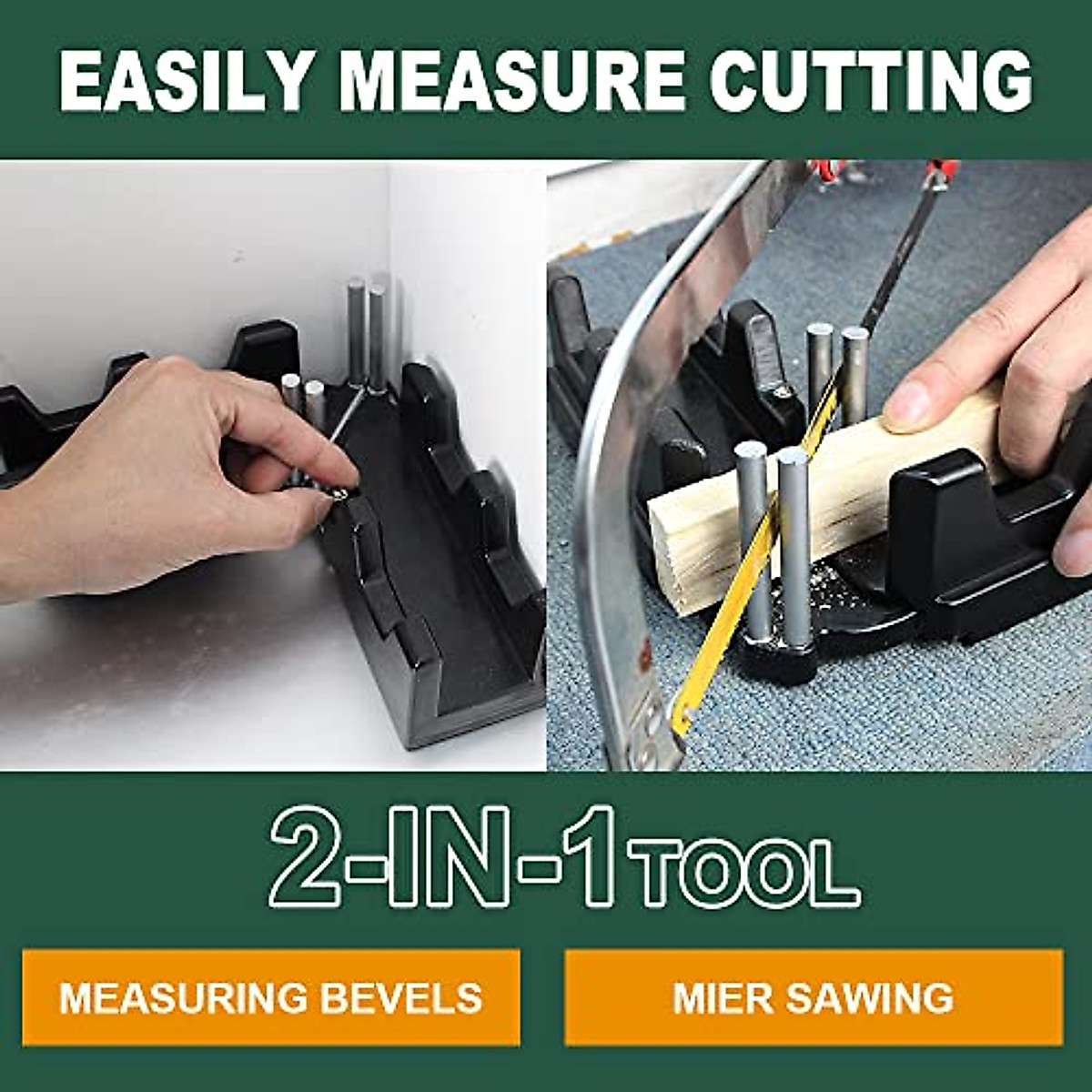 Mightree 2-in-1 Mitre Measuring Cutting Tool, Baseboard Cutting Tool, Miter Saw Protractor Tool, 85 To 180 Degree Angles Clamp Measuring Tool for Home Improvement, Carpentry Work, Black
