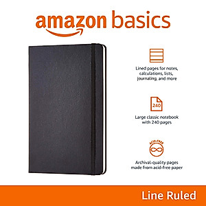 Amazon Basics Classic Notebook, 240 Pages, Hardcover - 5 x 8.25-Inch, Line Ruled Pages