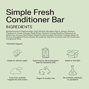 The Earthling Co. Conditioner Bar - Promote Hair Growth, Strengthen & Moisturize All Hair Types - Paraben & Sulfate Free formula with Natural Ingredients for Dry Hair (Simple Fresh, 1.8 oz)