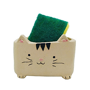 MONMOB Cat Sponge Holder Farmhouse Kitchen Decor Home Decor Design Ceramic Kitchen Sponge Holder Cat Gifts Ideal Gifts for Women, Mom or Birthdays