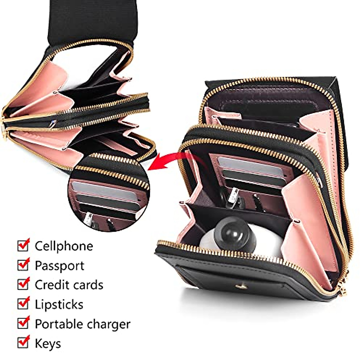 GEARONIC Small Crossbody Bags for Women, Small Cell Phone Purse, Handbags Wallet with Credit Card Slots, Leather Phone Wallet with Strap, Phone Purse Crossbody for Women with Transparent Window-Black