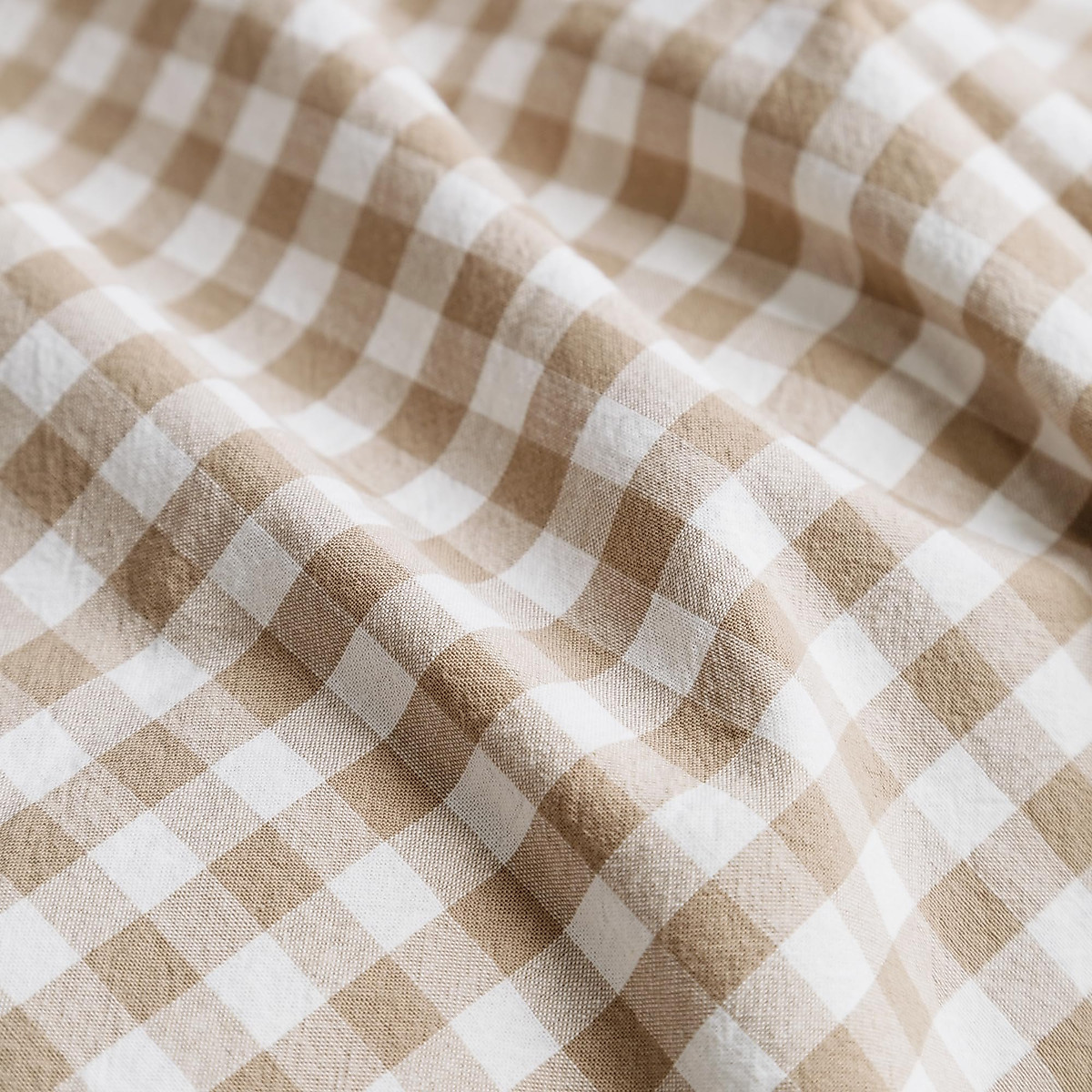 SUSYBAO Tan Gingham Duvet Cover King 100% Washed Cotton Beige Plaid Duvet Cover Set 3 Pieces 1 Checkered Grid Duvet Cover with Zipper Ties 2 Pillowcases Vintage Luxury Soft Gingham Bedding Set Durable