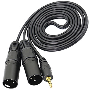 XMSJSIY 3.5mm to XLR Stereo Cable 1/8 TRS to 2 XLR Male Y Splitter Adapter Interconnect Audio Microphone Breakout Patch Cord for Studio Monitor Speakers, Laptop, DMX Adapter -1pcs