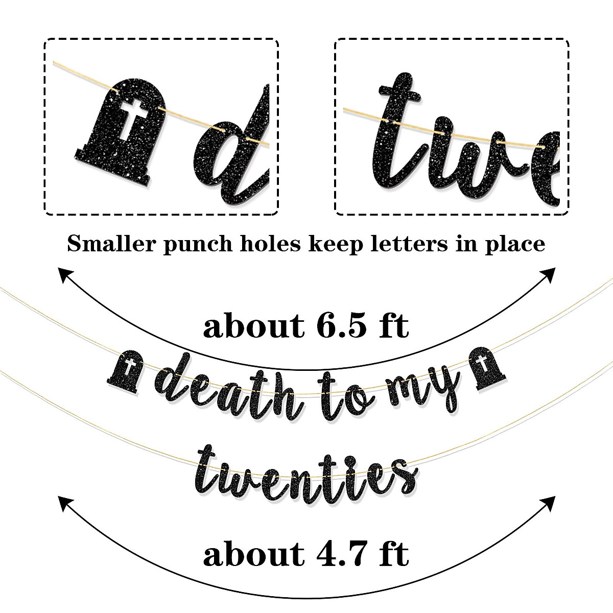 RoadSea Death to My Twenties Banner - Happy 30th Birthday Party Garland Supplies - Cheers to 30 Years - Funeral for My Youth 30th Birthday Party Decorations - Black Glitter