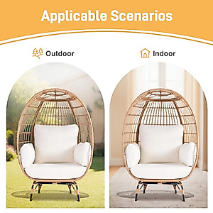OTSUN Outdoor Egg Chair, Patio Chairs with 4 Thicken Cushions, Oversized Lounge Chairs with Durable Steel Frame, PE Wicker Chair 440 lbs Capacity, Perfect for Balcony, Backyard, Bedroom-Ivory