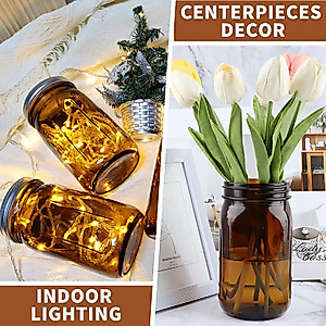 CARBLIN 2 Pack Mason Jars 32 oz, Amber Wide Mouth Canning Jars with Airtight Lids, Glass Pint Jars with Bands Labels Brush, Large Storage Quart Jars for Jam Fermenting Preserving