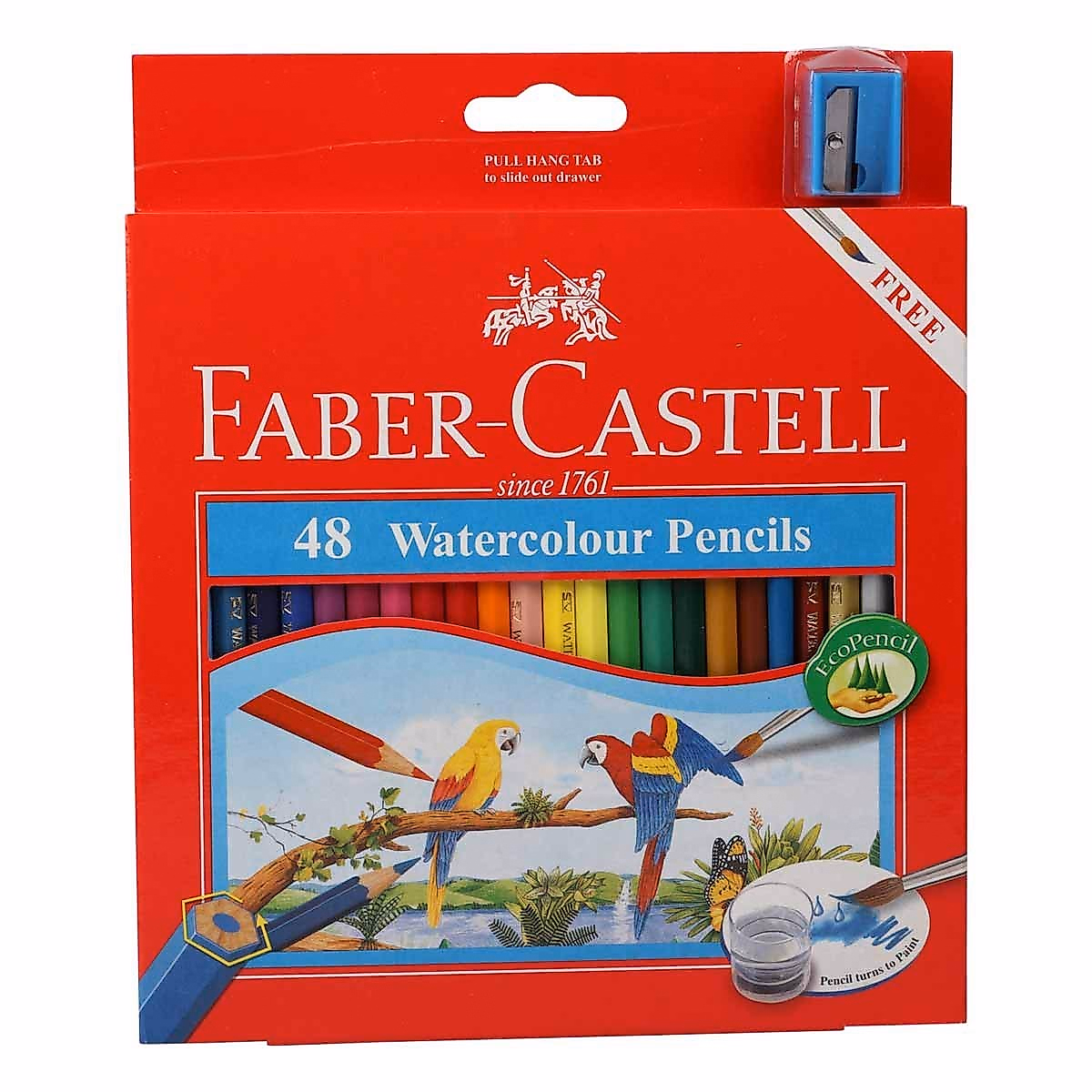 Faber Castell WaterColor Pencils with Sharpener and Brush, 48 WaterColored Pencils set