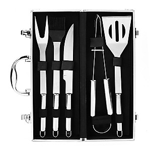 CYXI 5 PCS Barbecue Tool Set with Portable Compact Carry Case,Grill Accessories, Grilling Utensil Kit,for Travel, Picnics, RVs, Camping, BBQs, Parties