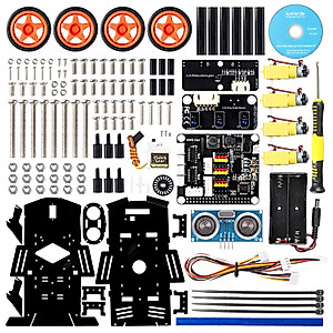 SunFounder Robot Car Kit for Raspberry Pi, 4WD HAT Module, Ultrasonic Sensor, Velocity Measurement Module etc. Electronic DIY Robot Kit for Teens and Adults, Raspberry Pi/TF Card/Battery not Included