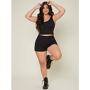 Floerns Women's Plus Size Rib Knit Crop Tank Top and Shorts Pj Set Sleepwear Black 1XL