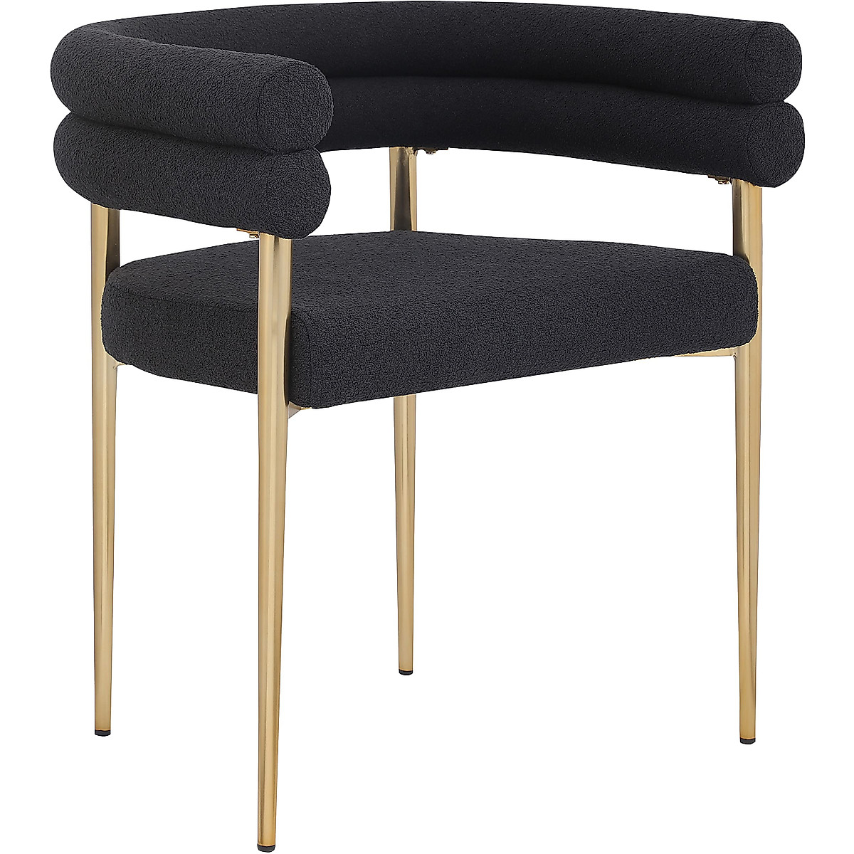 Meridian Furniture 804Black-C Brielle Collection Modern | Contemporary Boucle Fabric Upholstered Dining Chair with Brushed Brass Metal Frame, 25.5" W x 22" D x 28" H, Black, Set of 2
