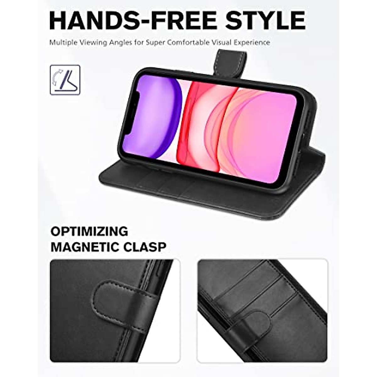 TUCCH iPhone 11 Case, iPhone 11 Wallet Case with [RFID Blocking] Card Slots Stand Magnetic Closure, Protective PU Leather [Shockproof TPU] Flip Cover Compatible with iPhone 11 (2019 6.1 inch), Black