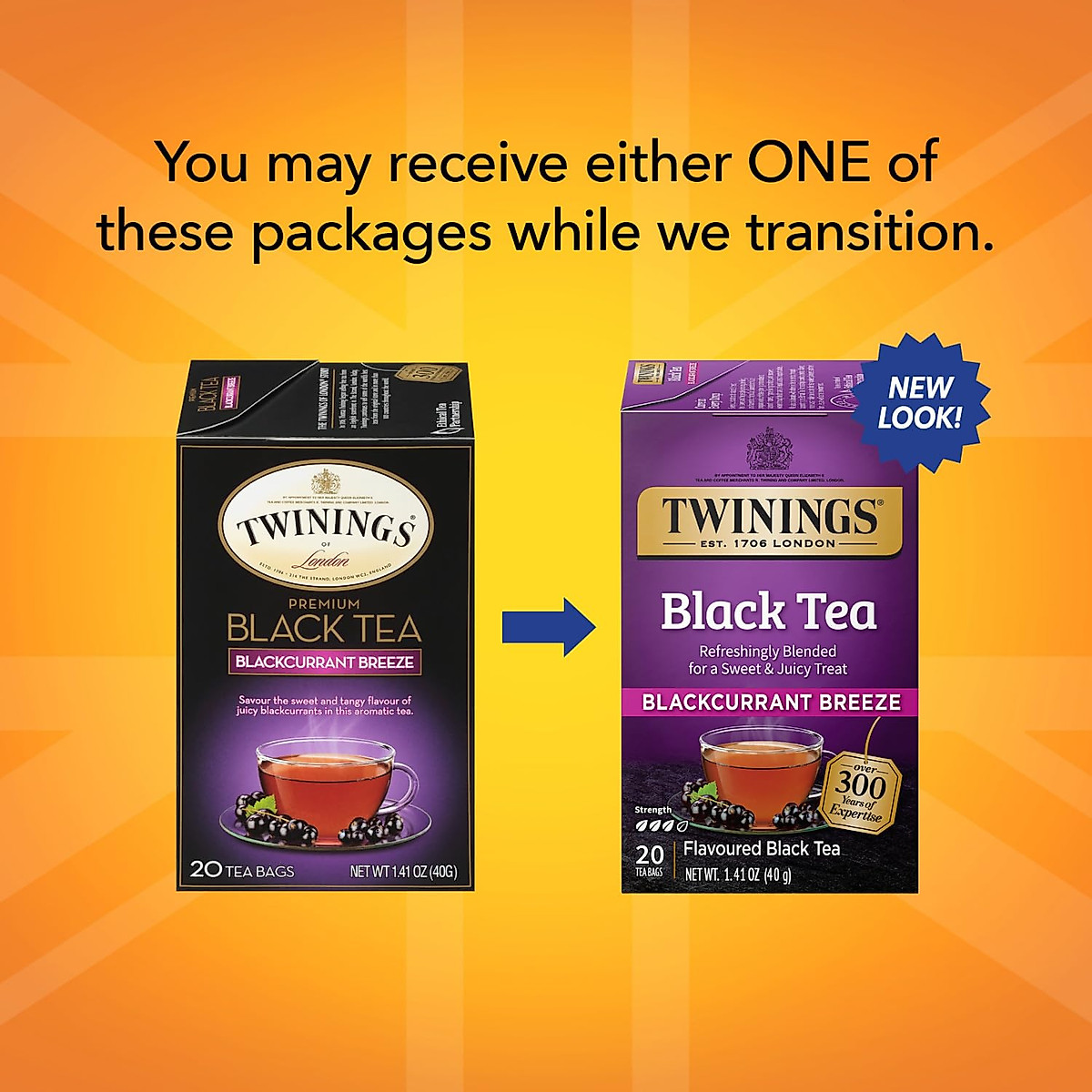 Twinings of London Premium Blackcurrant Breeze Black Tea, Strong and Distinctive Black Tea, Sweet and Tangy Black Currant Tea Taste, 20 Tea Bags