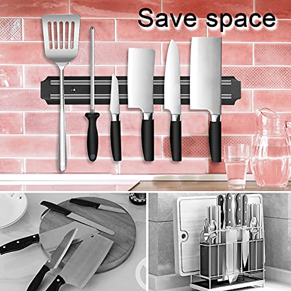 Magnetic Knife Holder,15in Magnetic Knife Strip for Wall, Powerful Magnetic Knife Rack, Securely Hang Knives on Multipurpose Tool Holder