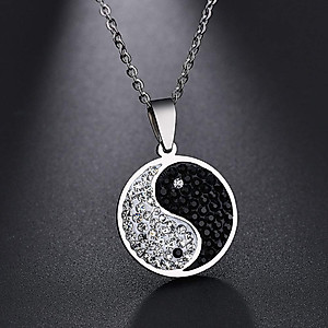 RZCXBS Yin Yang necklace Surgical Stainless Steel Chinese Taiji Bagua Jewelry with Diamond Eight Diagrams