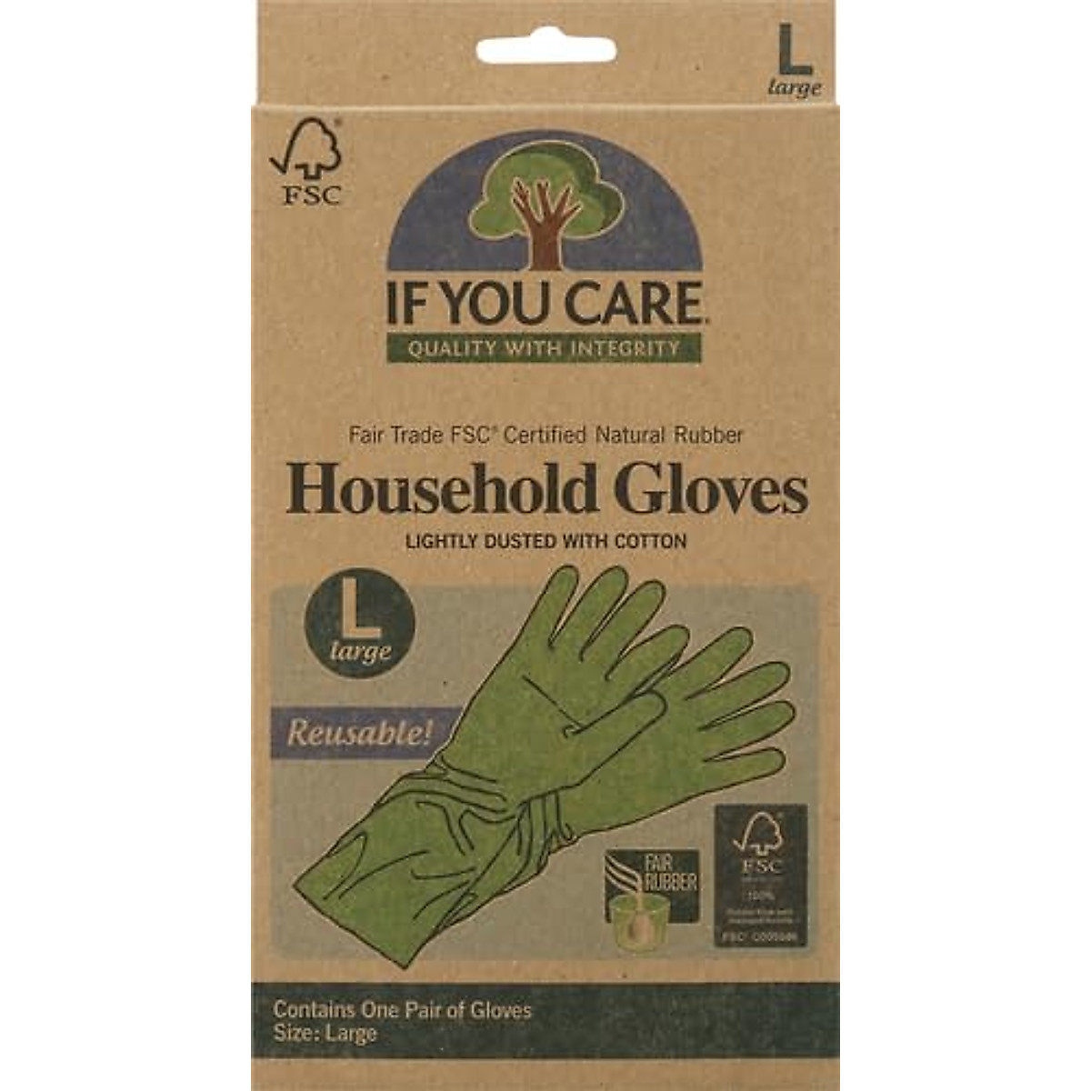 If You Care Latex Gloves, Large – 1 Pair (Pack of 1) – For Gardening, Dishwashing, Cleaning Kitchen and Bathroom – 100% Cotton Lined, Reusable for Women and Men, Green