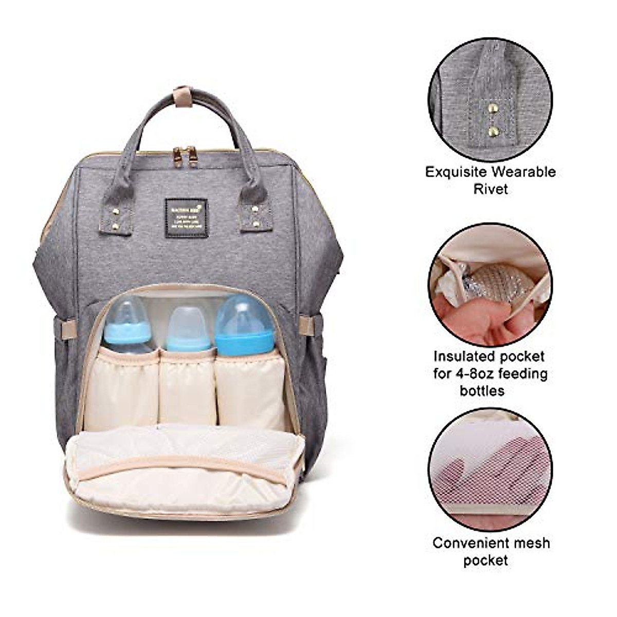 Yokstore Baby Diaper Bag Large Capacity Baby Backpack Bag Multi-Function Waterproof Travel Maternity Nappy Bag for Mom and Dad with Stroller Straps , Black ,Medium