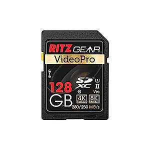 Ritz Gear 128GB High-Speed SDXC UHS-II SD Card, C10, U3, V90, Full-HD & 8K Memory Card for DSLR, Cinema-Quality Video Cameras