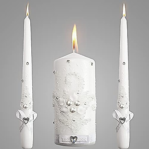 Unity Candles for Wedding Ceremony Set of 3 - Unity Decorative Wedding Candle - 6" Pillar and 2 10" Tapers Candles - Ceremonial Candles Wedding Table Centerpiece - Velas Decorativas para Boda