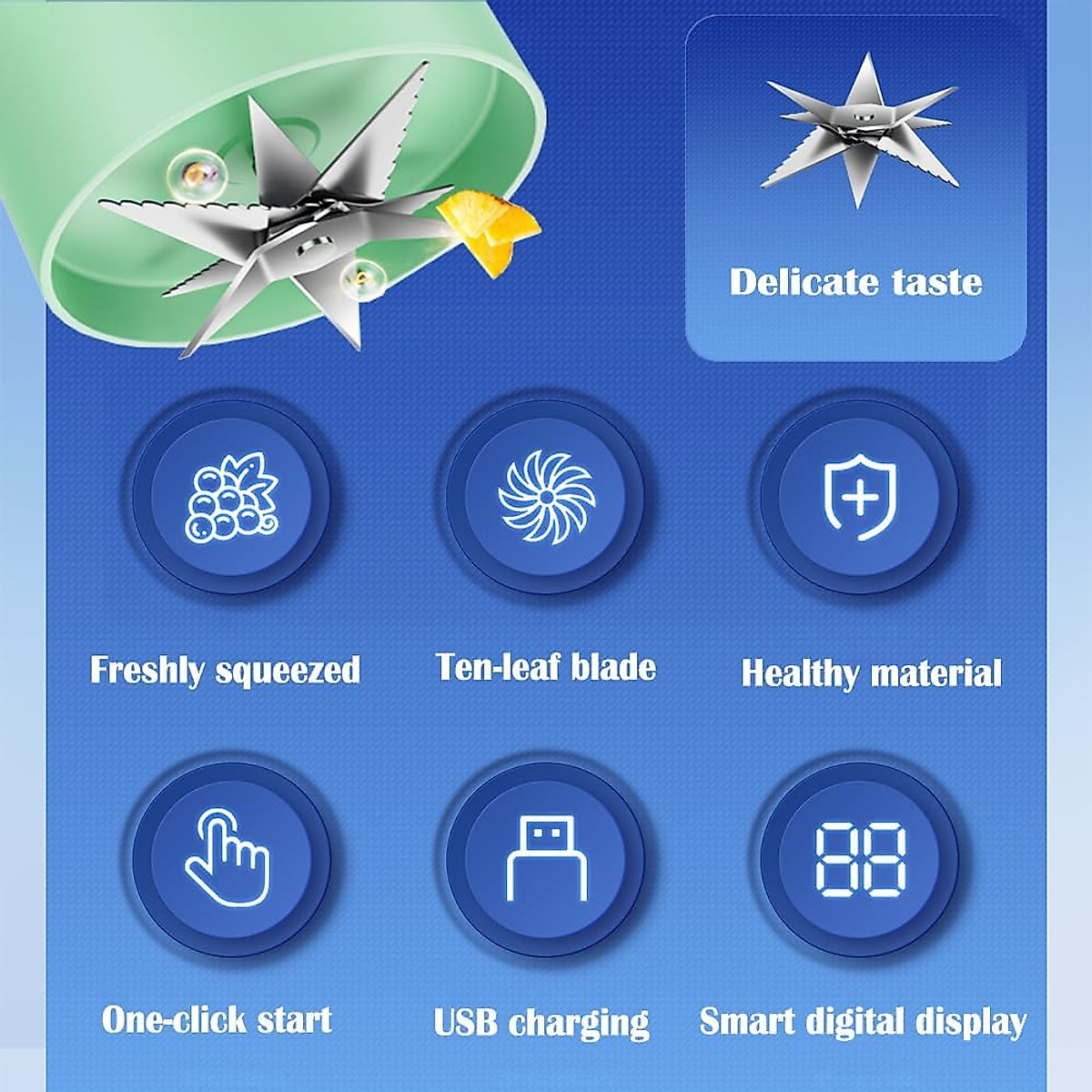 Multifunctional Portable Juicer Cup With Digital Display,Portable Smoothie Blender On The Go, Portable Blender USB Rechargeable, Juice Cup Blender (White,Double Cup+Double Lid)