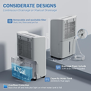 AIRPLUS 4,500 Sq.Ft 70 Pint Dehumidifier for Basements and Home-with Drain Hose,Efficient,Energy-with Dual Protection and 4 Smart Modes,24H Timer,Defrost,for Large room