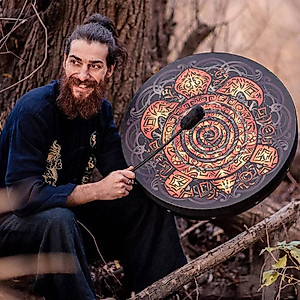 10 Inch Turtle Shaman Drum, Tree of Life Decoration Design Handma Drum With Drum Stick, Instrumental Shaman Alchemy Moon Drum, Sound Healer Shaman Drum For Spiritual Music, Reflection(Turtle)