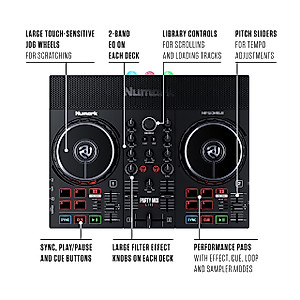 Numark Party Mix Live + HF125 - DJ Controller/Adults & Kids DJ Set with DJ Lights, DJ Speakers, DJ Mixer and Portable DJ Headphones