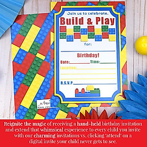 Building Blocks Birthday Party Invitations, 20 5x7 Fill In Cards with Twenty White Envelopes by AmandaCreation